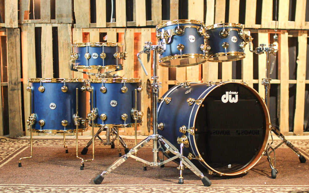 DW Collector's Maple Mahogany Regal Blue Satin Oil Drum Set - 22,10,12 ...